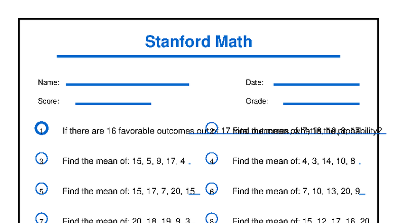 Stanford Math 1 - Mean Calculation Problem Set - Studocu