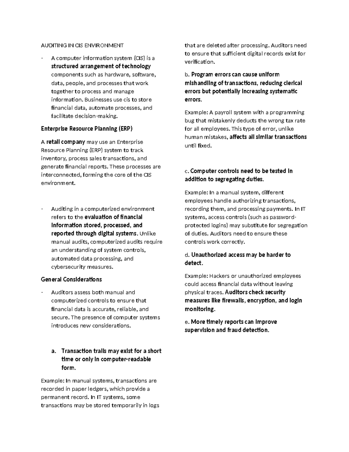 Auditing IN CIS Environment - AUDITING IN CIS ENVIRONMENT A computer information system (CIS) is ...