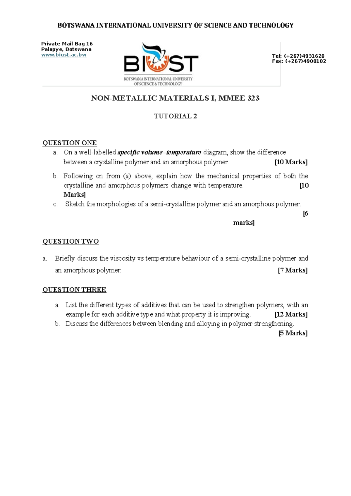 MMEE 323 Non-Metallic Materials I Tutorial 2 Insights - Studocu