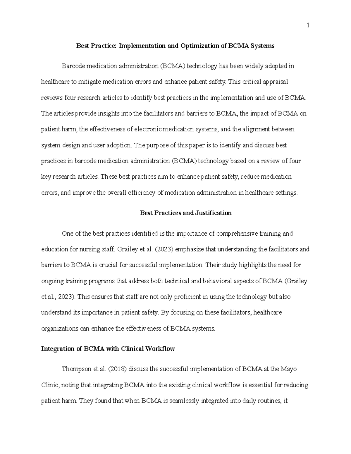 NURS 6052 Week 7 Part B: Best Practices for BCMA Implementation - Studocu