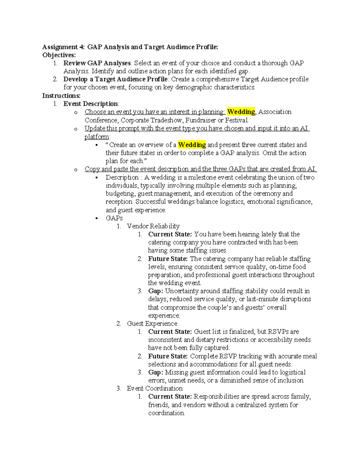 GAP Analysis & Target Audience Profile for Event Planning (Assignment 4 ...
