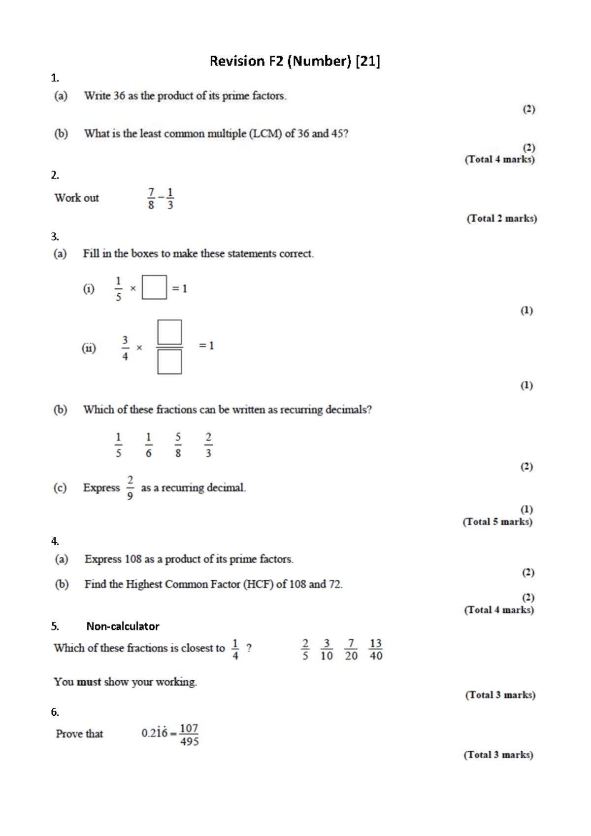 Revision F2 (Number) - Prime Factors, LCM, and Decimals - Studocu