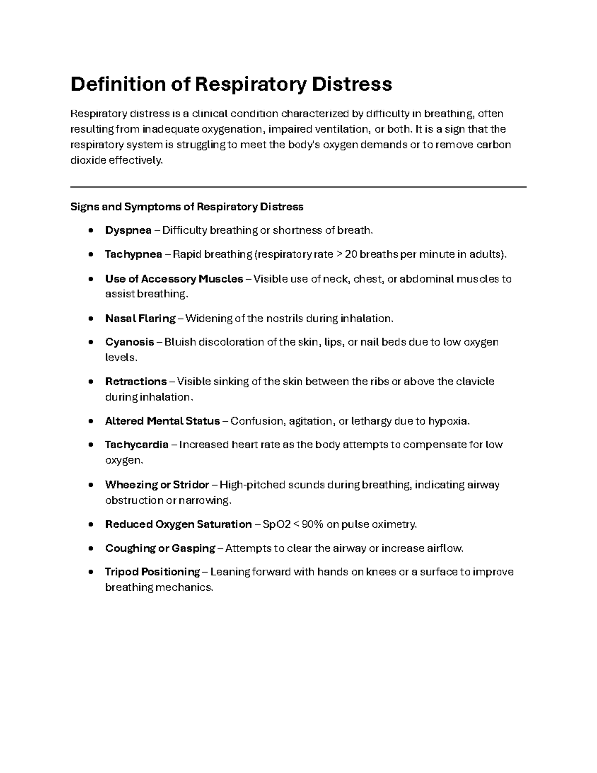 Respiratory Distress: Definition, Signs, and Symptoms Overview - Studocu
