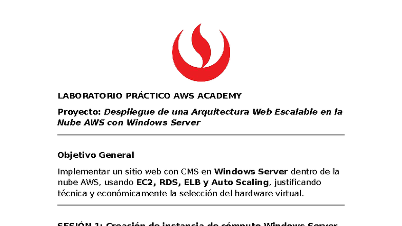 Laboratorio AWS Windows Server - LABORATORIO PRÁCTICO AWS ACADEMY Proyecto: Despliegue de una ...