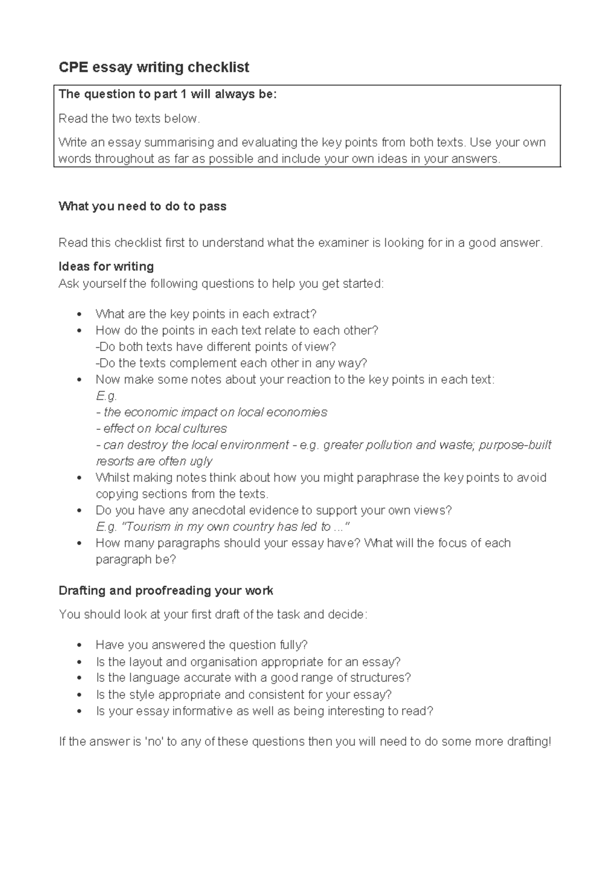 CPE Essay Writing Checklist: Key Points for Success - Studeersnel