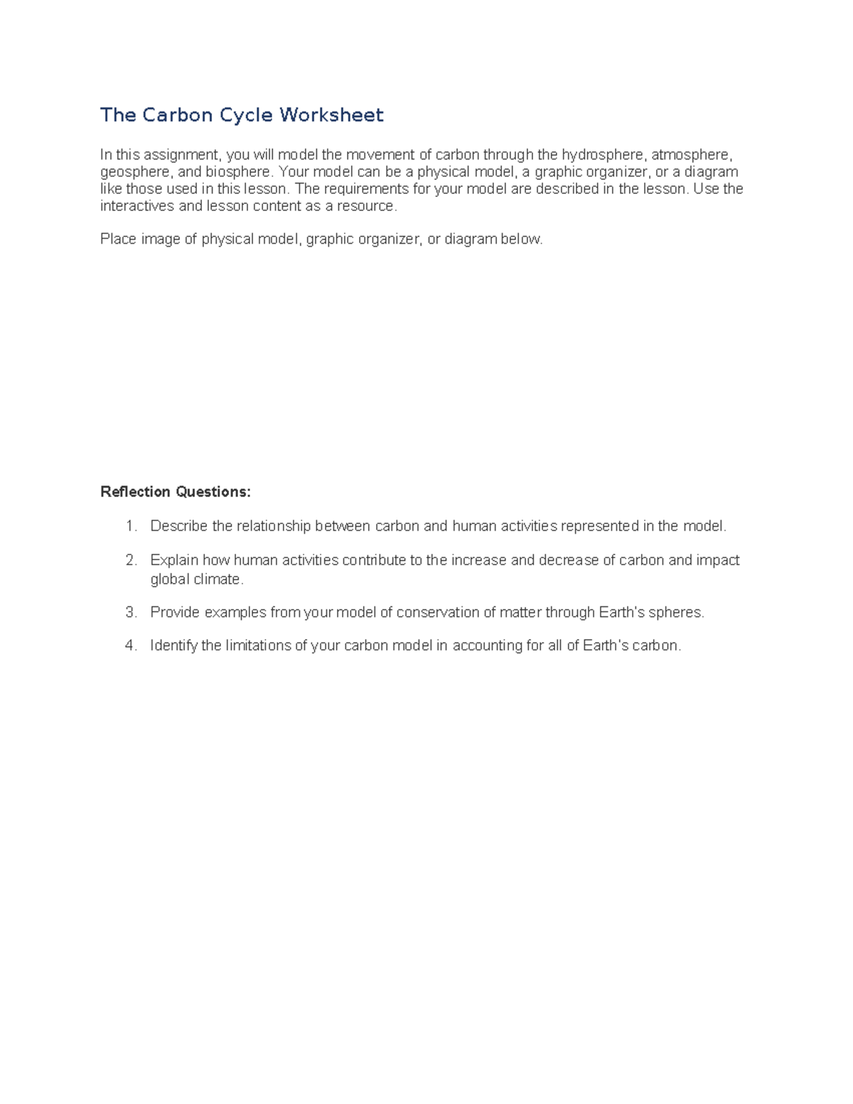 Carbon Cycle Modeling Worksheet Assignment - Studocu