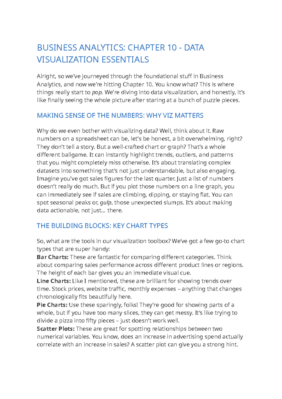 BUSINESS ANALYTICS: CHAPTER 10 DATA VISUALIZATION REVIEW - Studocu