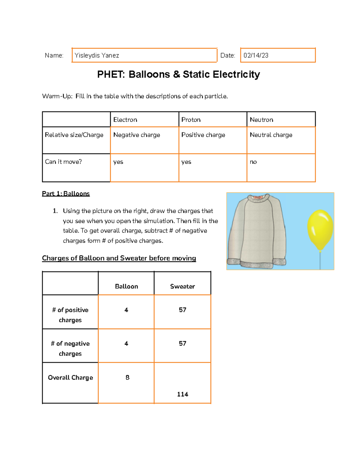 PHET Simulation: Balloons & Static Electricity - Yanez, Yisleydis - Studocu
