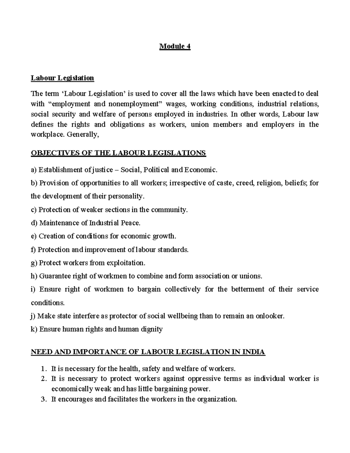 Module 4 - IR: Labour Legislation and Industrial Relations Notes - Studocu