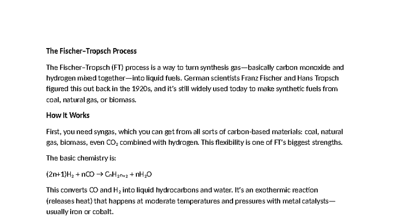 The Fischer-Tropsch Process: Renewable Fuels & Energy Pathways (FT ...