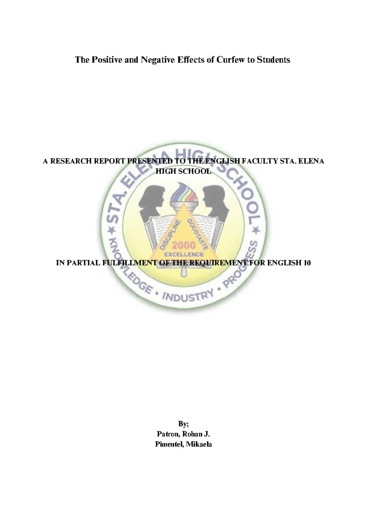 The Positive and Negative Effects of Curfew to Students - Pimentel ...