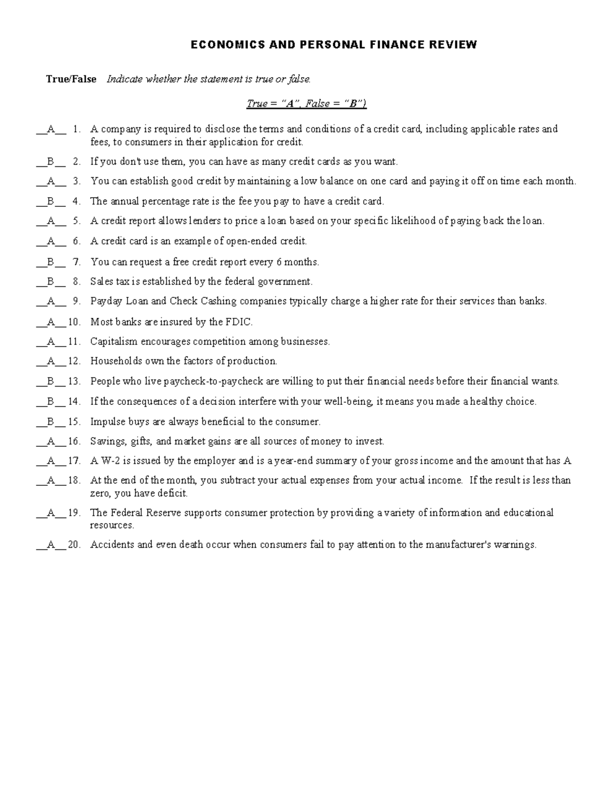 EPF 101 Final Exam Review: Economics & Personal Finance - Studocu