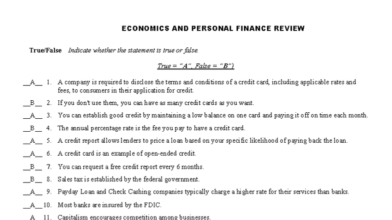 EPF 101 Final Exam Review: Economics & Personal Finance - Studocu