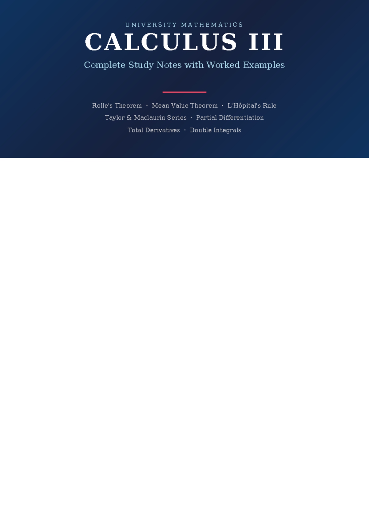 Calculus 3 Study Notes: Complete Guide with Examples and Theorems - Studocu