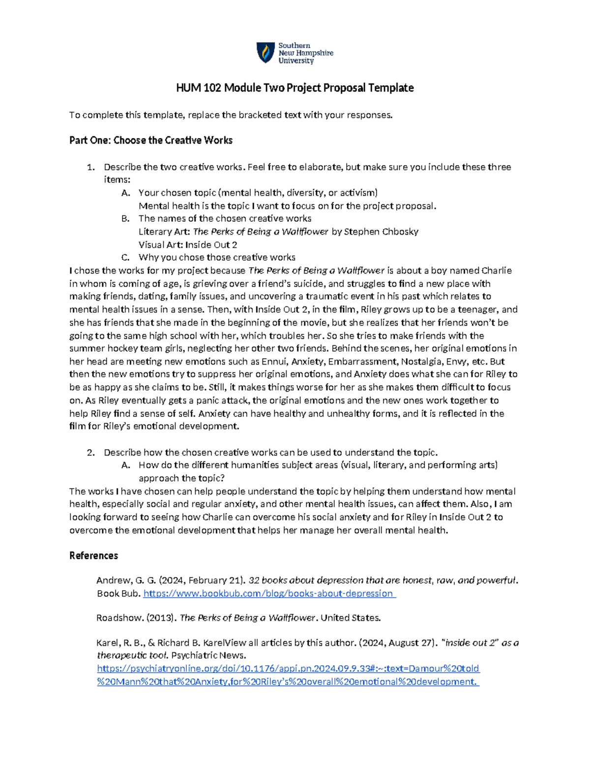 HUM 102 Module Two Project Proposal on Mental Health Works - Studocu