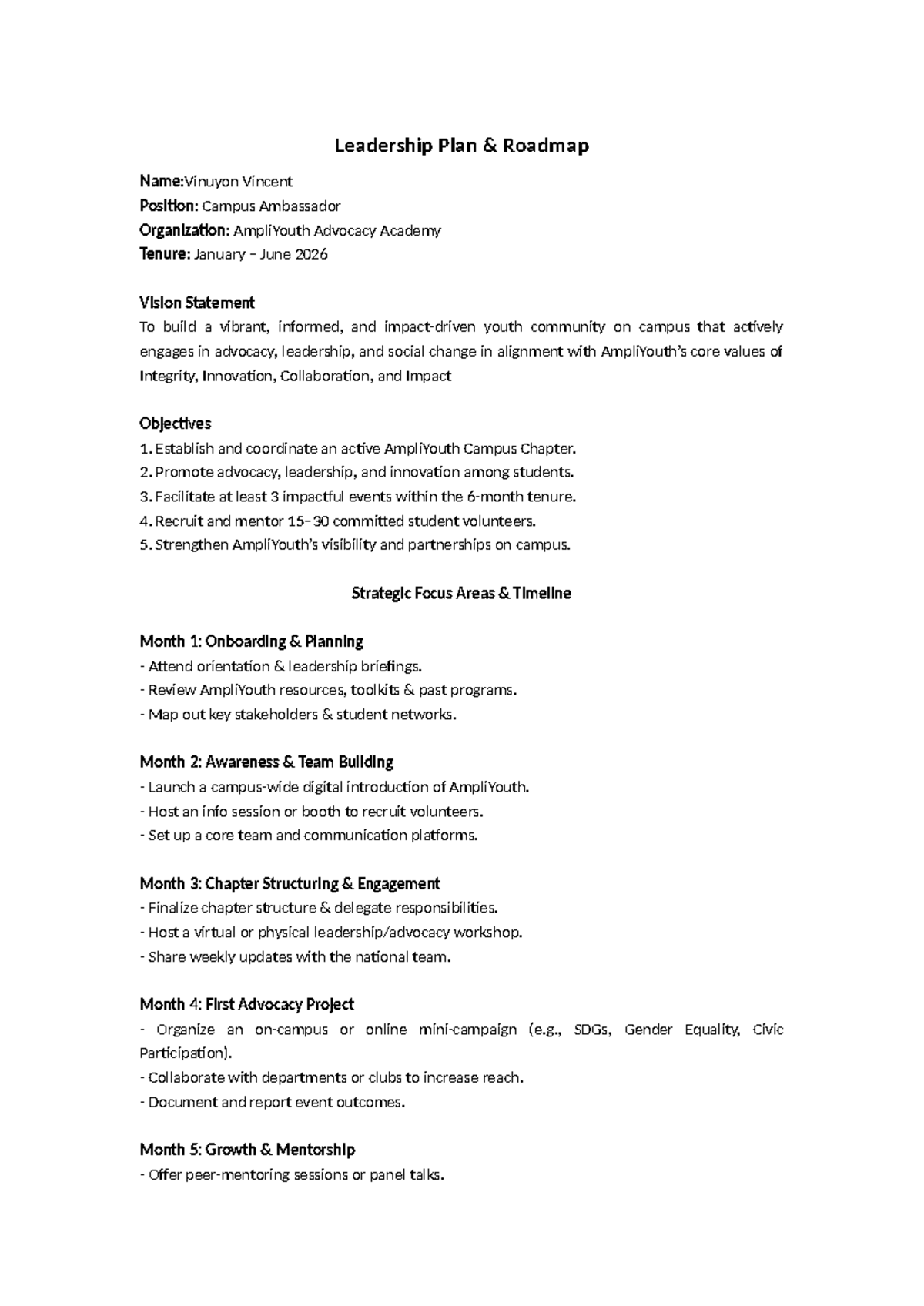 Leadership Plan Roadmap for Campus Ambassador (Jan-Jun 2026) - Studocu
