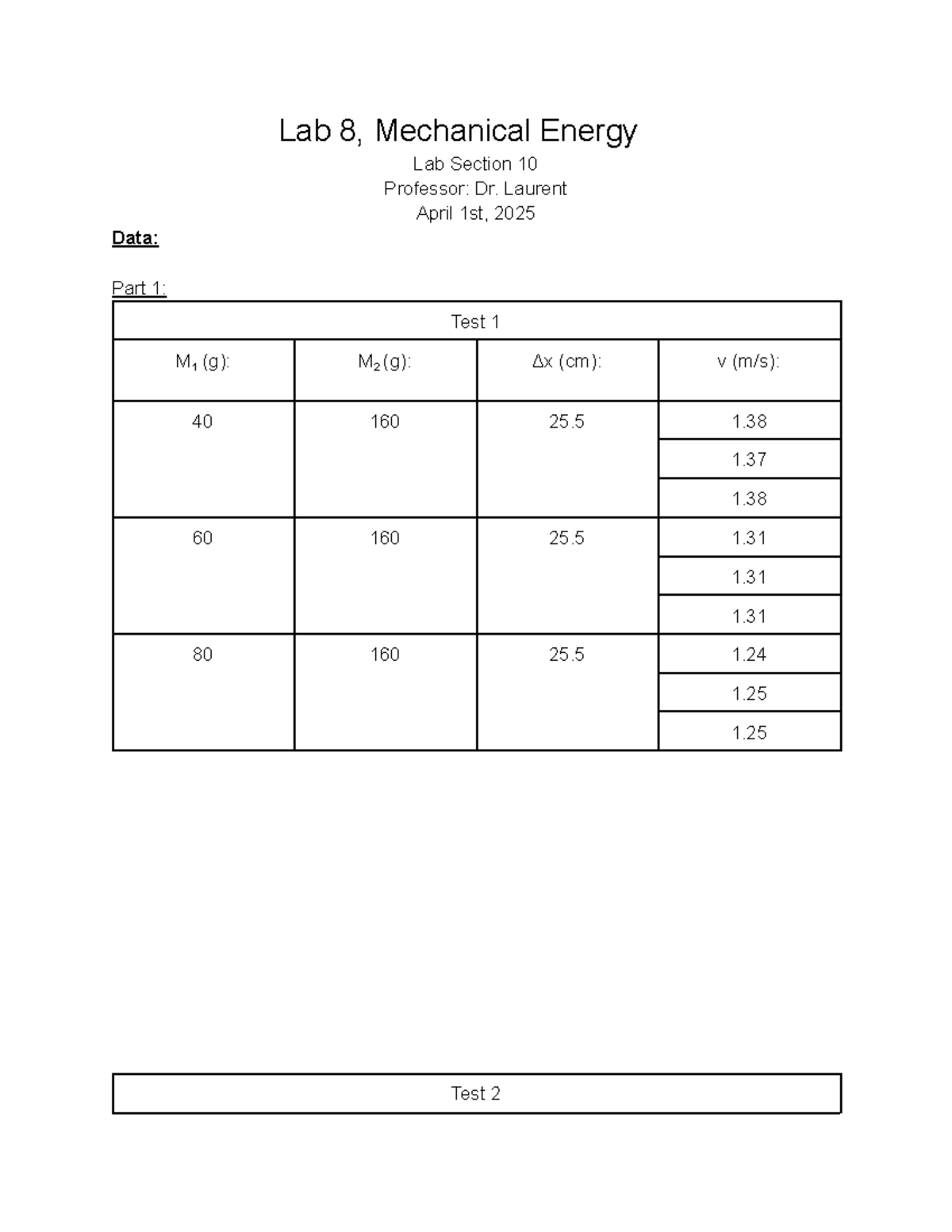 Lab 8: Mechanical energy analysis for PHYS 123 experiments - Studocu