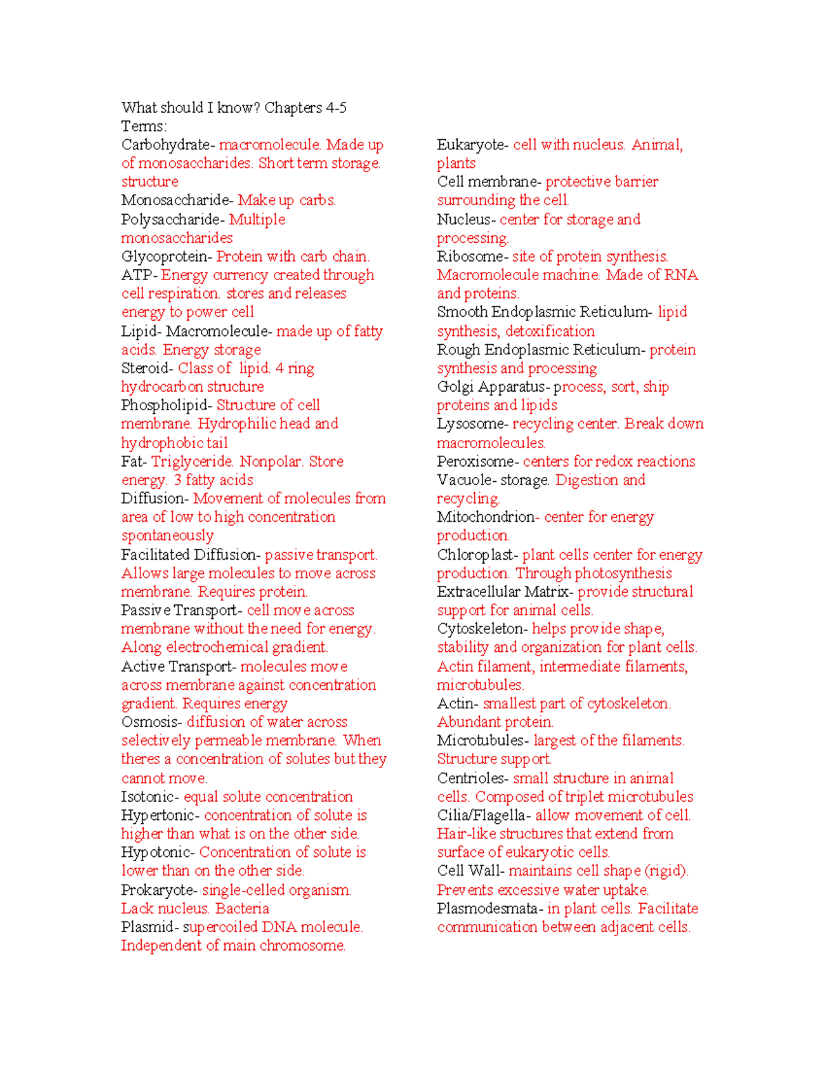 Cell Biology Study Guide: Key Terms & Concepts (BIO 101) - Studocu