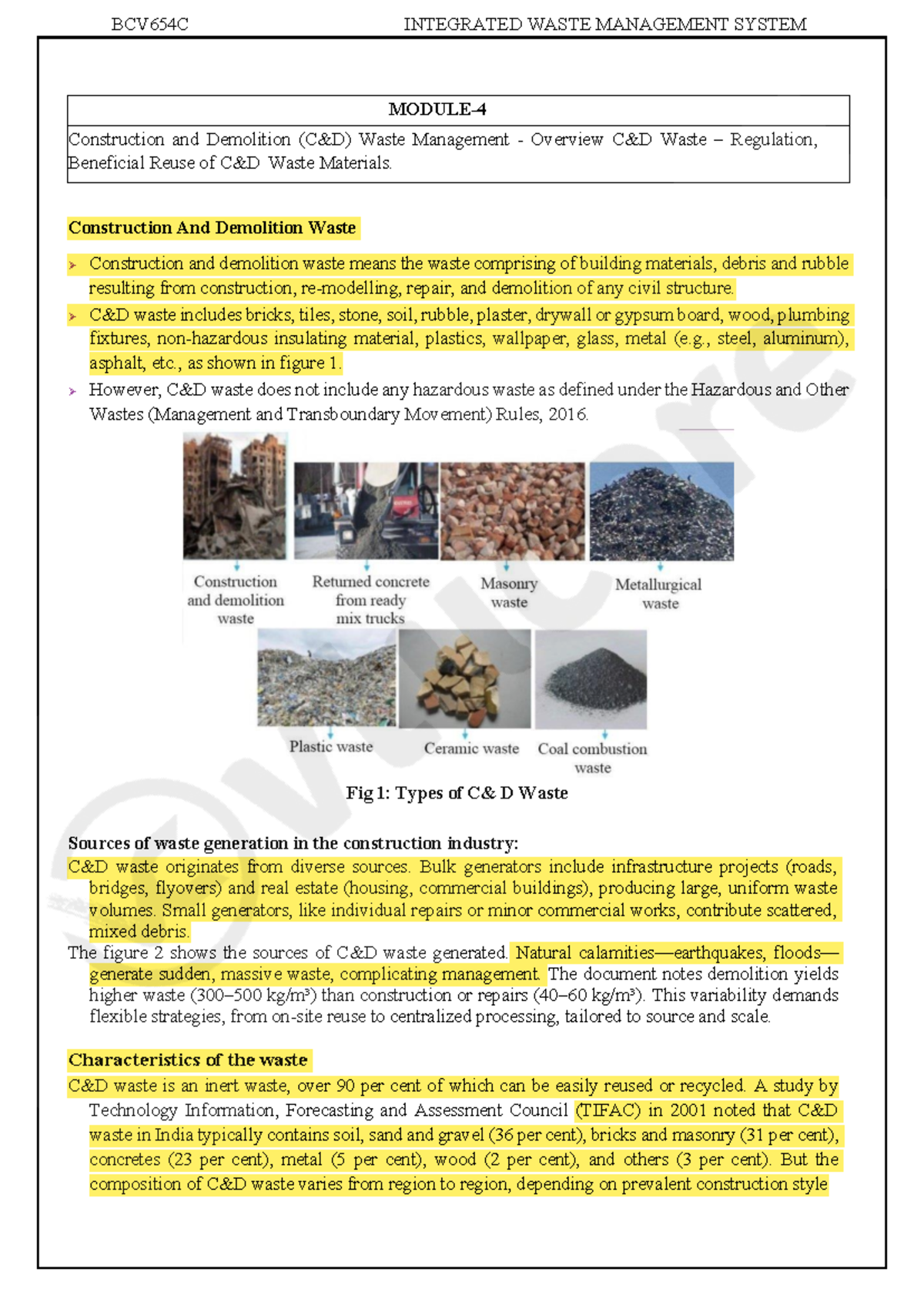 BCV654C INTEGRATED WASTE MANAGEMENT SYSTEM: C&D Waste Overview and ...