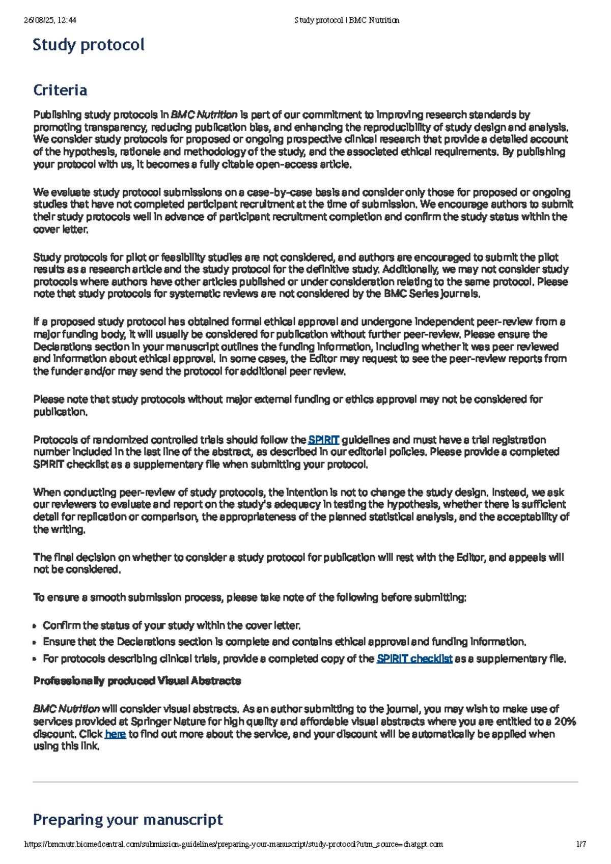 BMC Nutrition Study Protocol: Guidelines for Submission and Evaluation ...