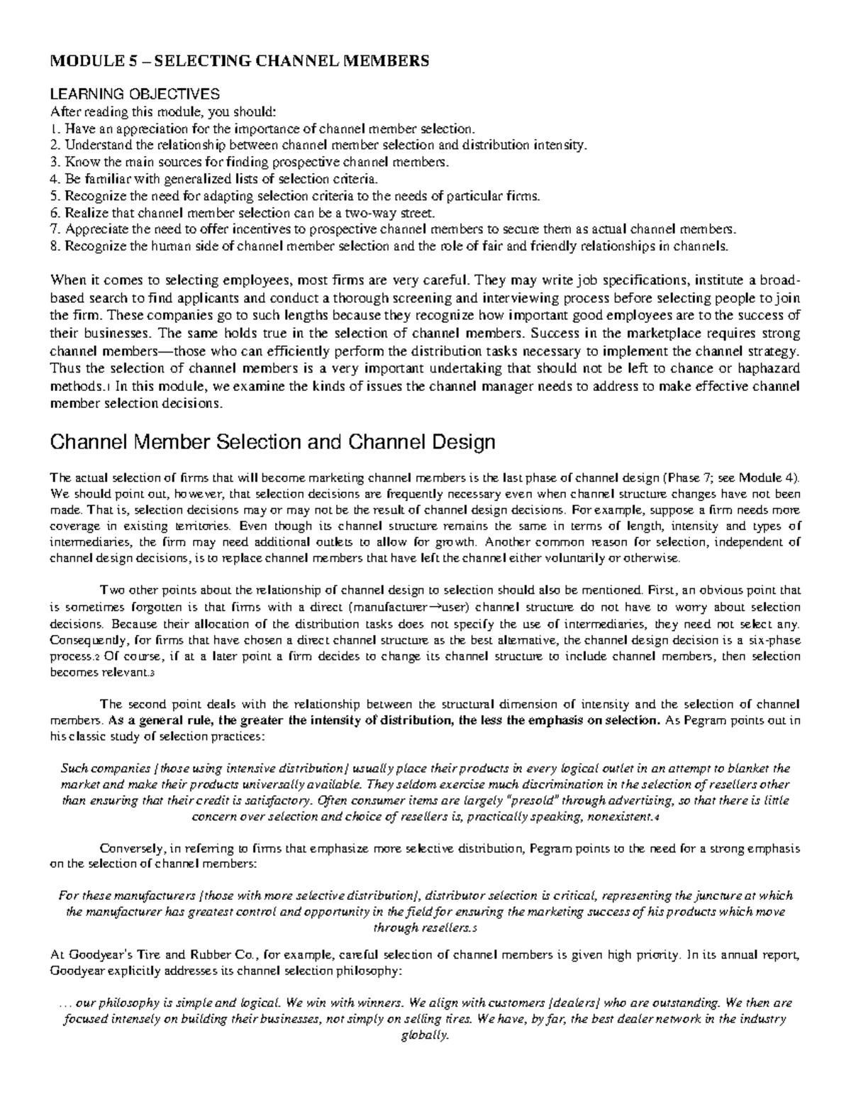 Mktg 3104 - Channel Member Selection in Marketing Strategy Module 5 ...
