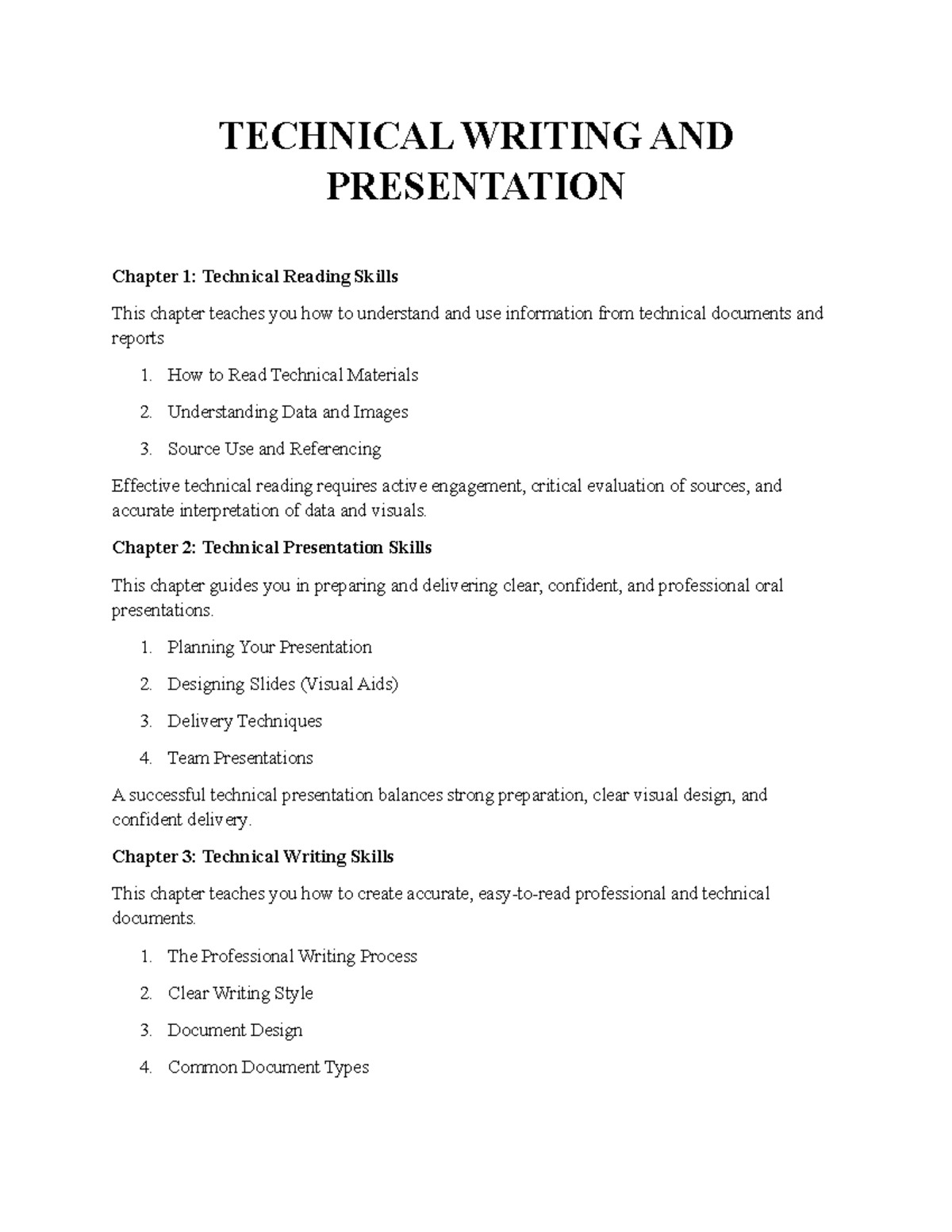 TWP 101: Outline for Technical Writing & Presentation Skills - Studocu