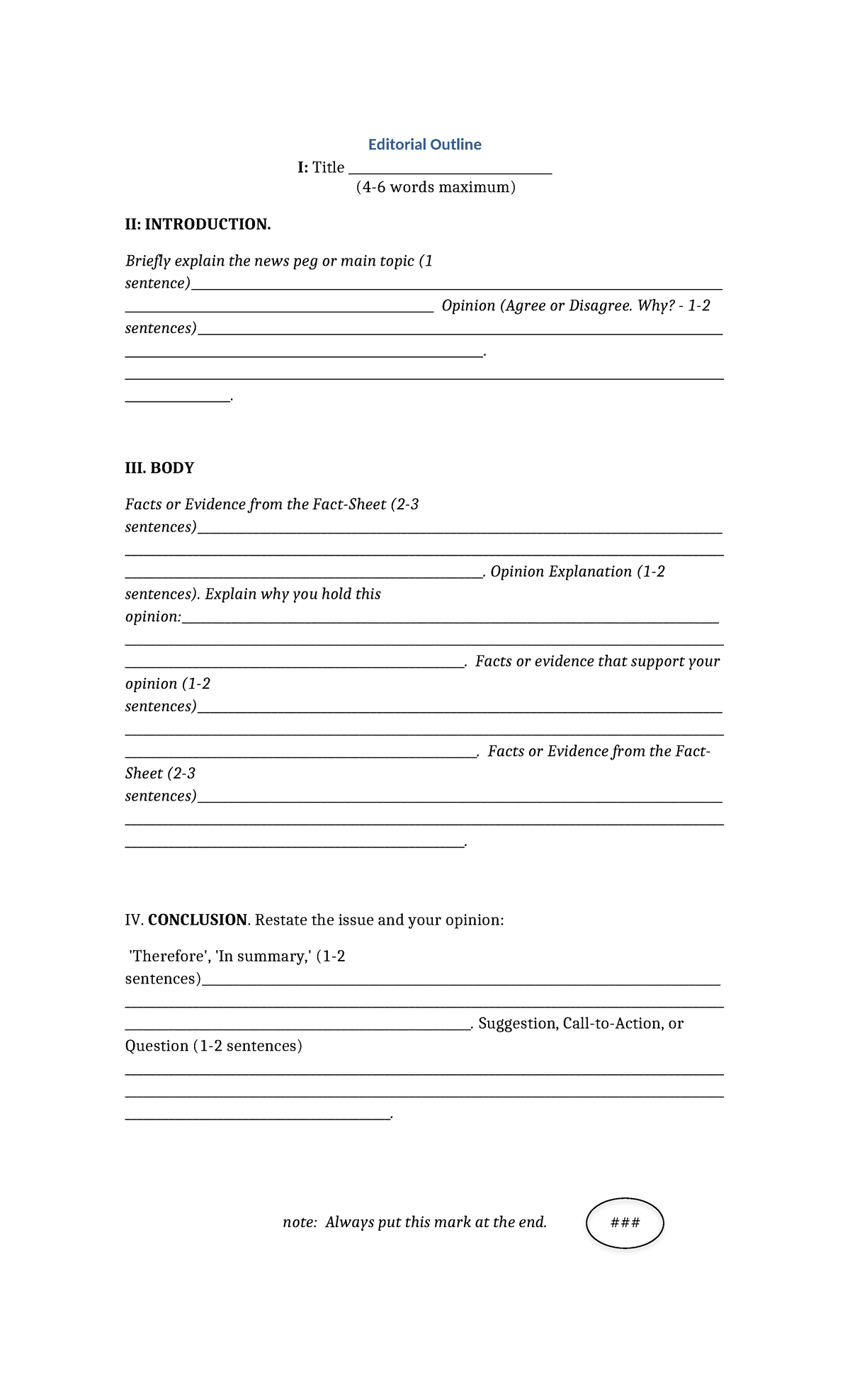 Grade 5 Editorial Outline: Exploring the Importance of Healthy Eating ...