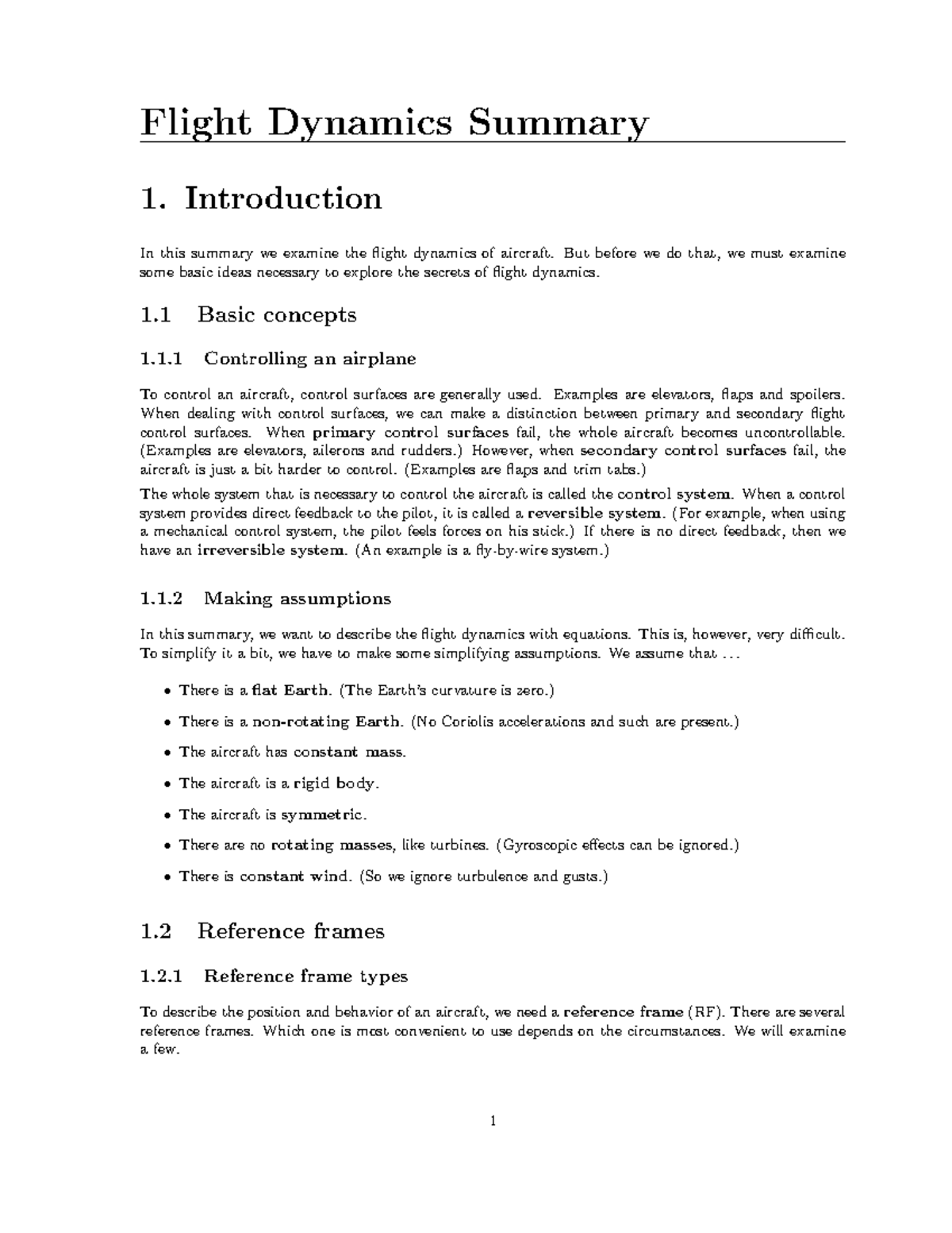 Aerospace Flight Dynamics Summary and Equations of Motion (AERO 401 ...