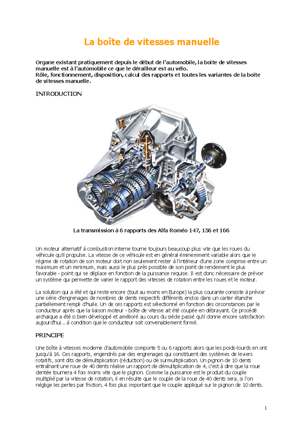La boîte de vitesses manuelle : Fonctionnement et Transmission ...