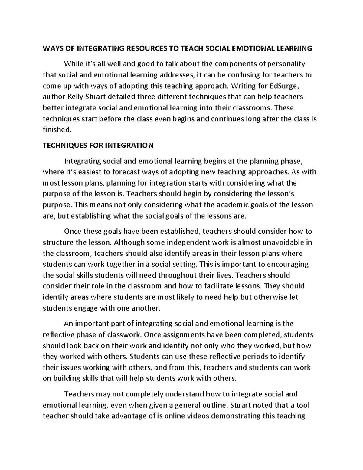 WAYS OF Integrating Resources TO Teach Social Emotional Learning - WAYS ...