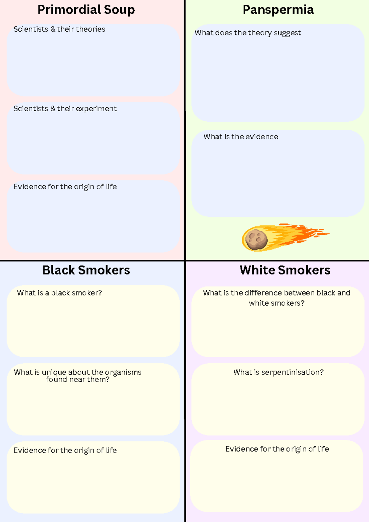 Origin of Life EES Worksheet - Primordial Soup Panspermia Black Smokers ...