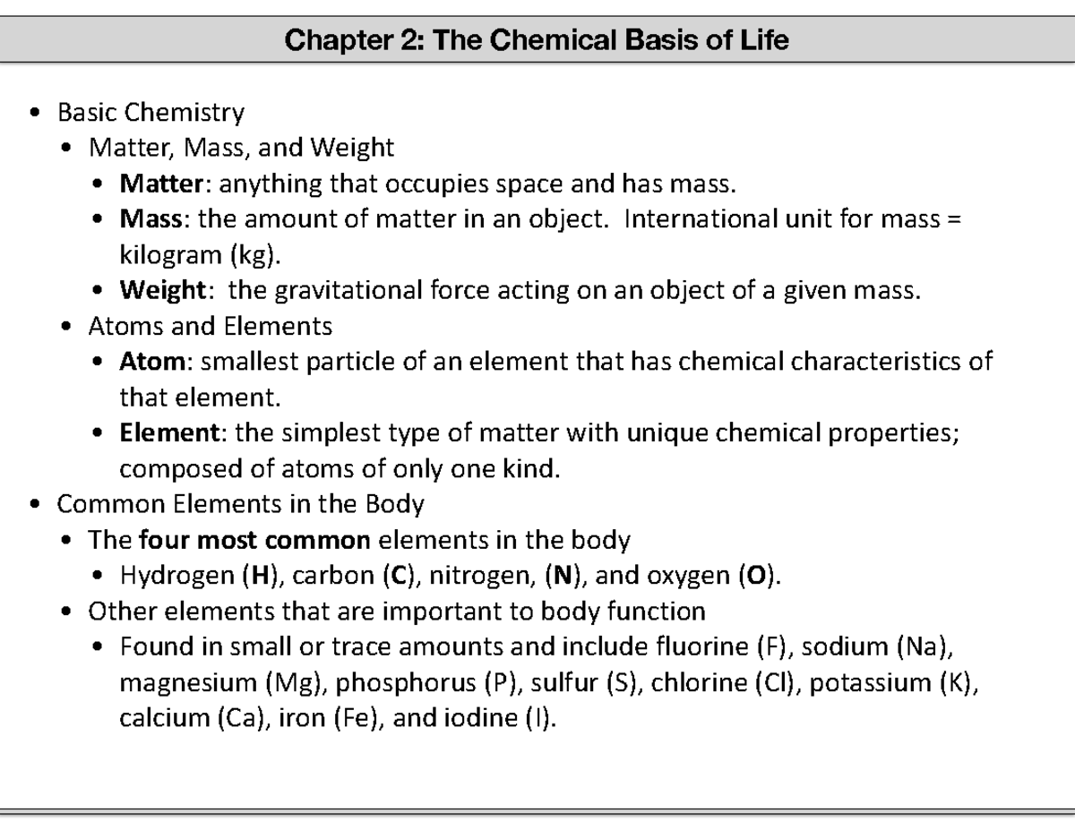 Chapter 2: The Chemical Basis of Life - Key Concepts & Terms - Studocu