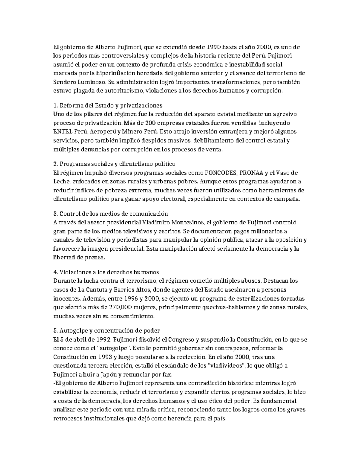Gobierno de Alberto Fujimori: Análisis Crítico del Periodo 1990-2000 ...