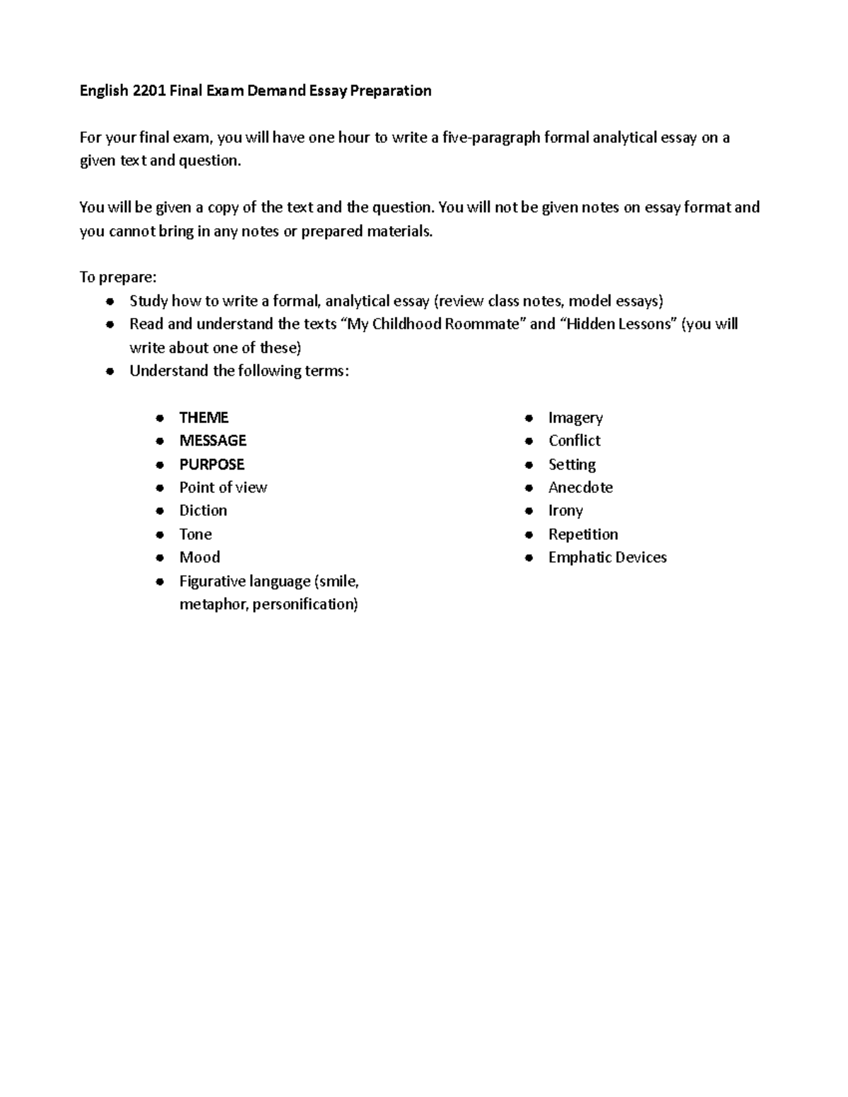 English 2201 Final Exam Essay Prep Guide for Jun 2026 - Studocu