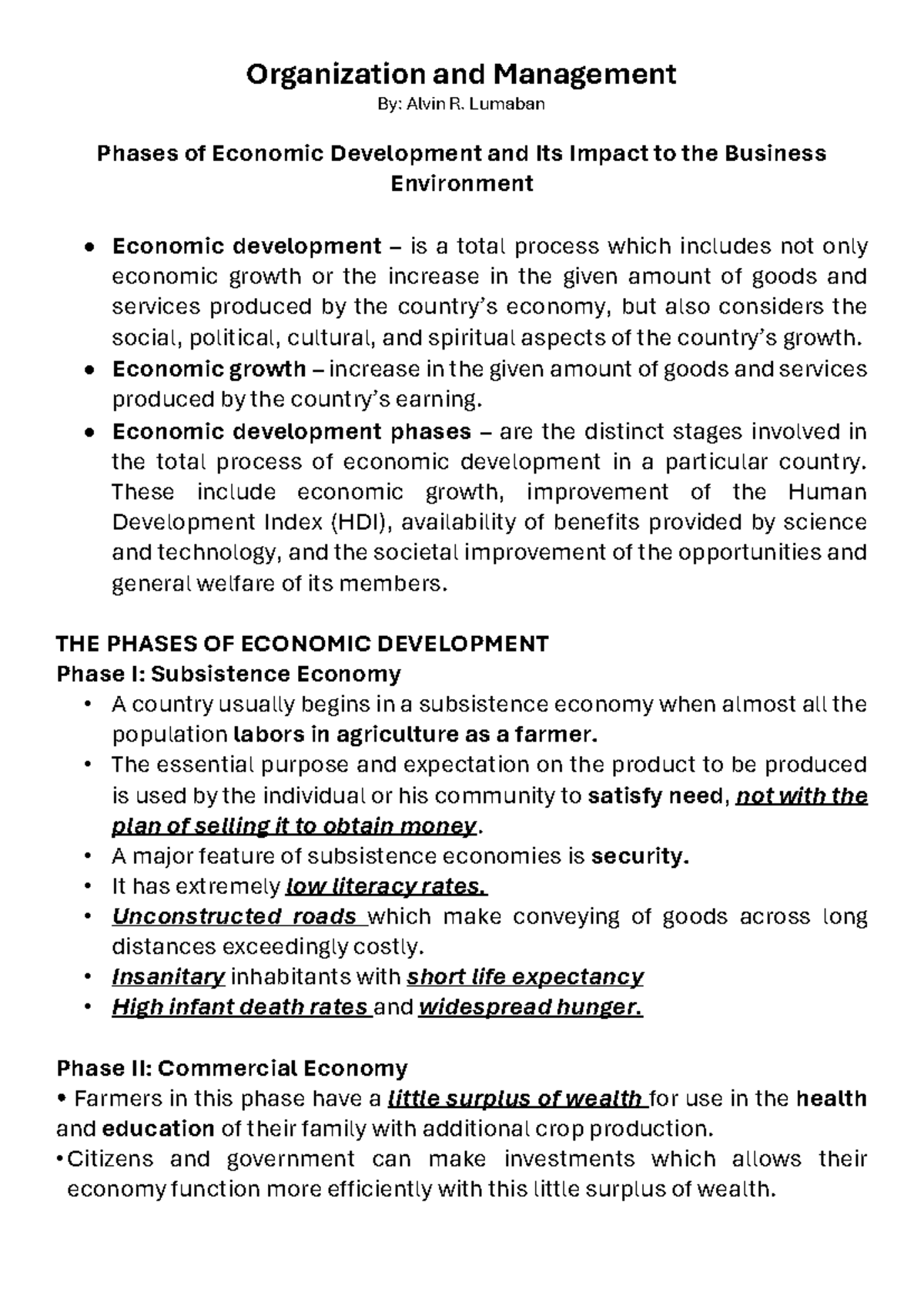 03 06 Phases of Economic Development & Their Business Impact - Studocu