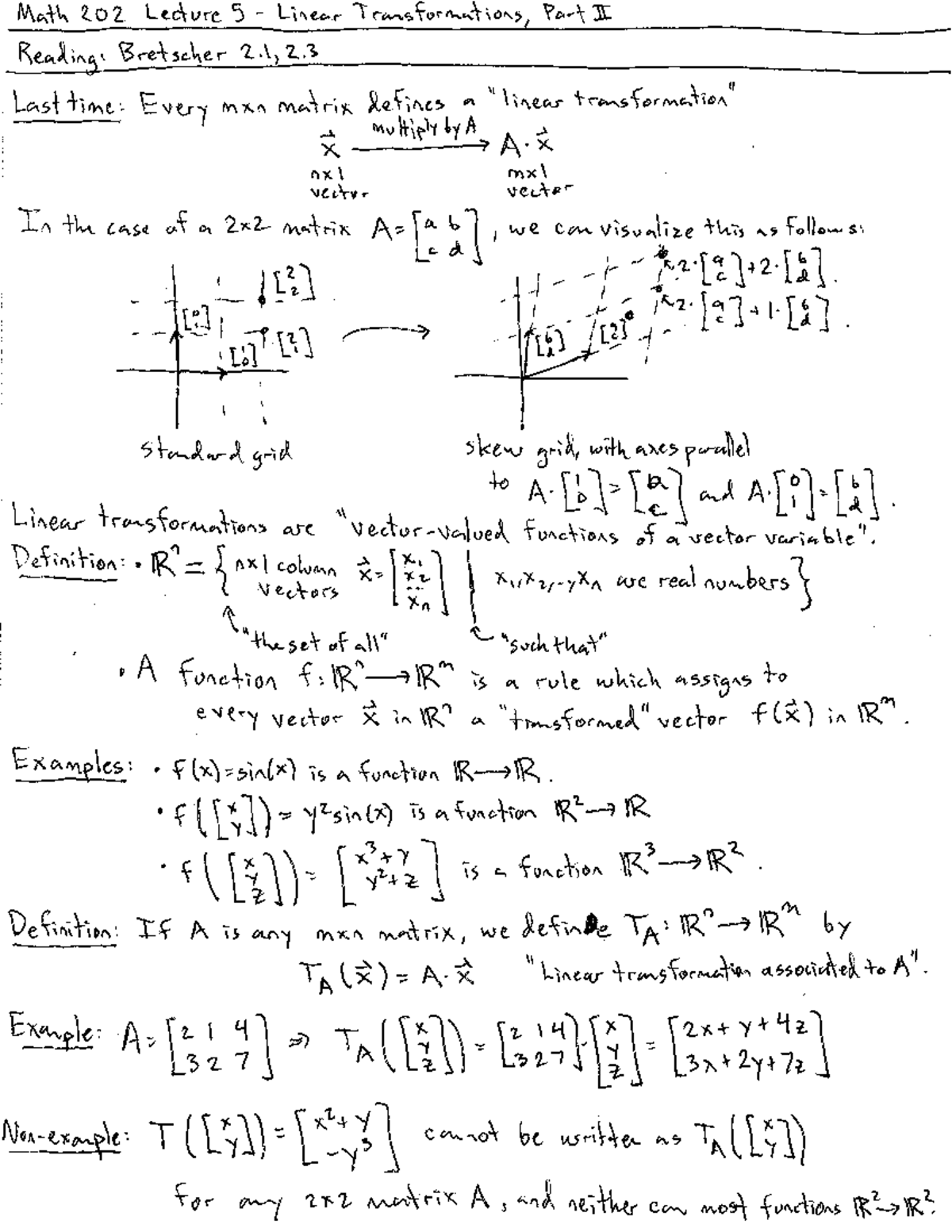 Lecture 5 Linear Transformations II - y2sin(x) is a function R2 R is a ...