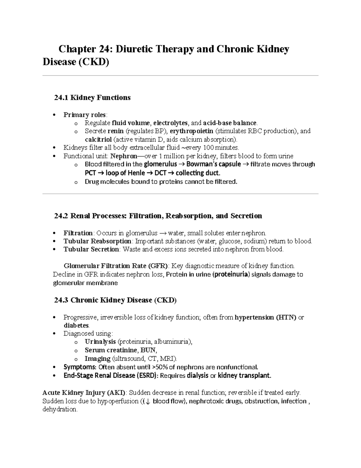 Chapter 24: Diuretic Therapy & Chronic Kidney Disease (CKD) Overview ...