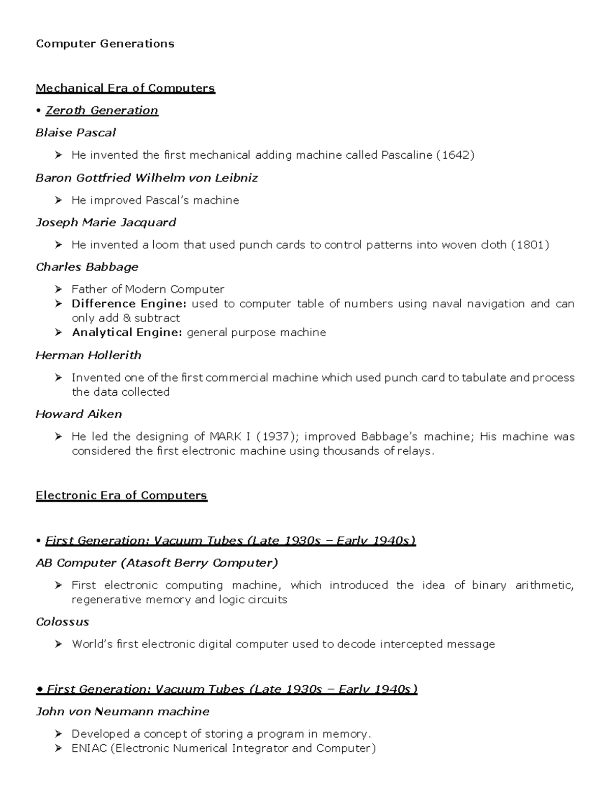Computer History - COMSCI 1100 - IT Fundamentals - Computer Generations ...