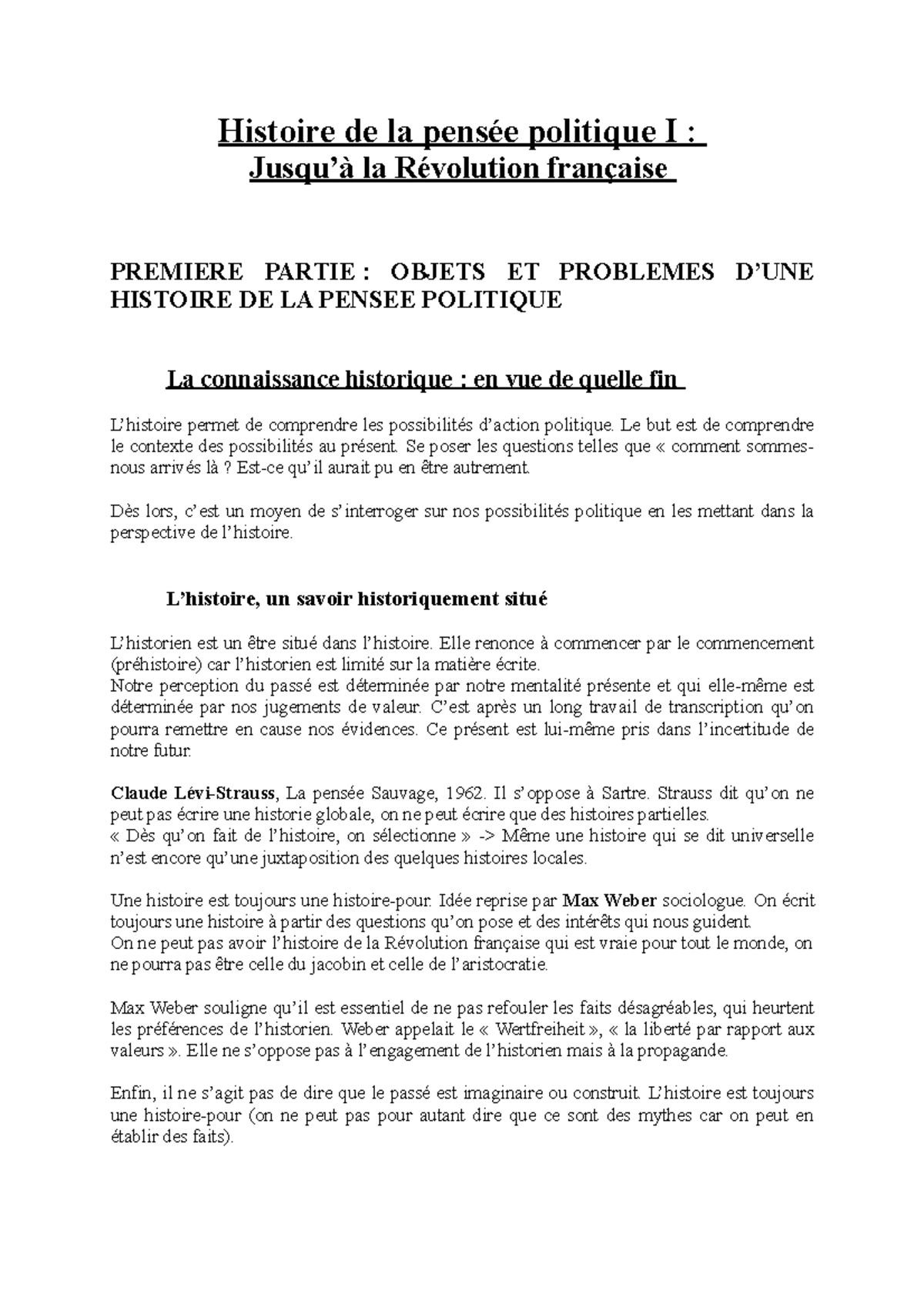 Histoire de la pensée politique - Le but est de comprendre le contexte ...