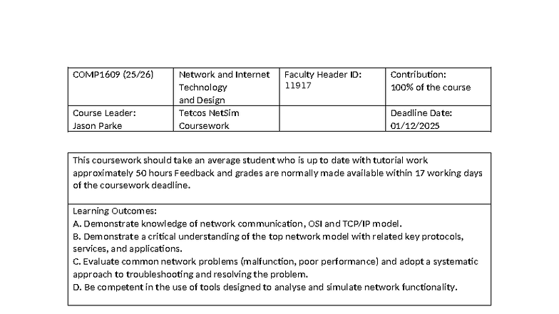 COMP1609 Coursework: Tetcos NetSim Network Design & Analysis - Studocu