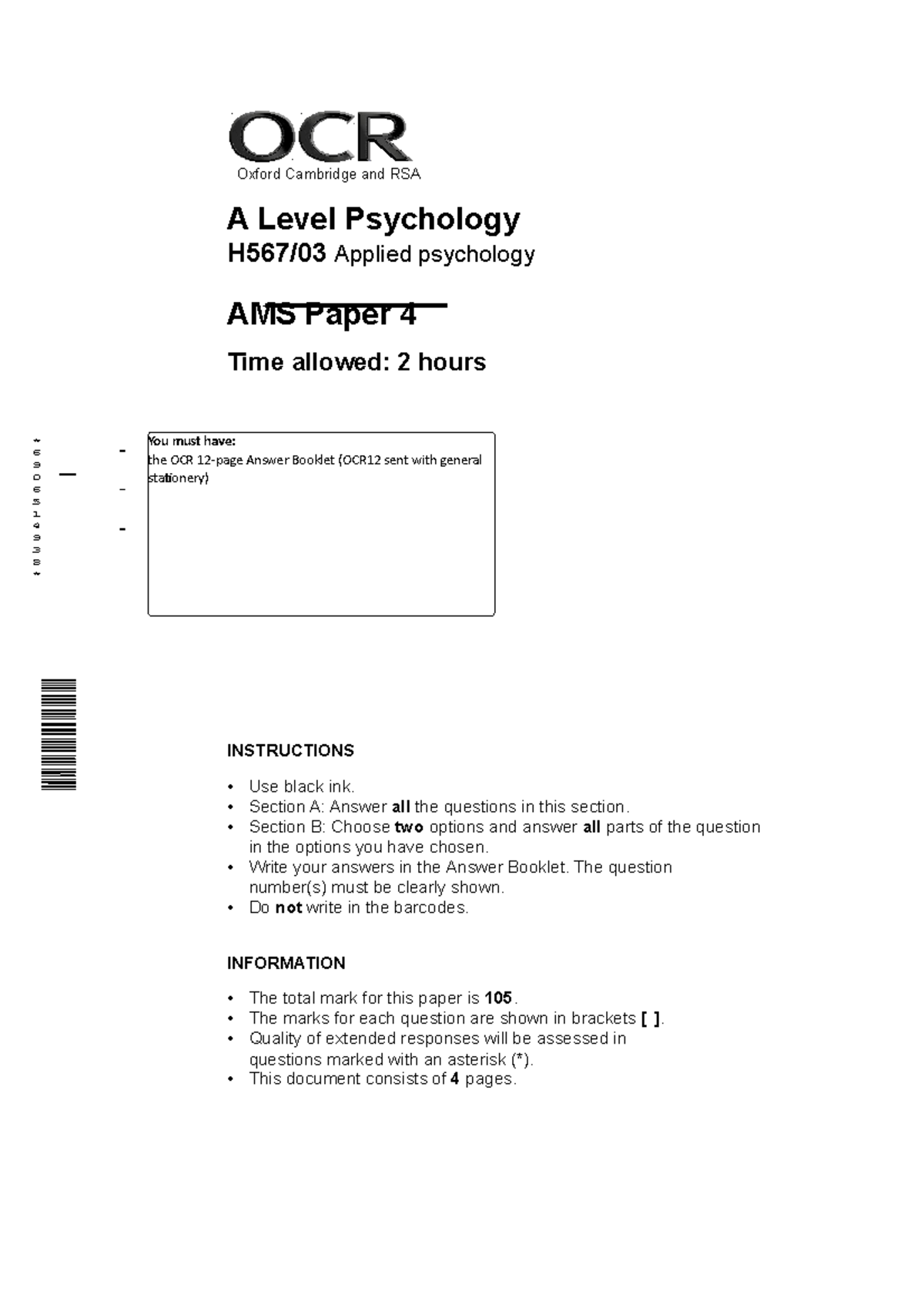 Applied paper ams paper 4 - Oxford Cambridge and RSA A Level Psychology ...