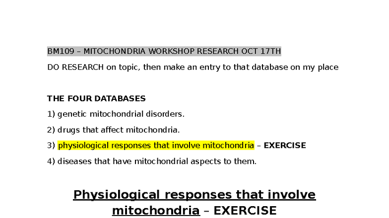 BM109 Mitochondria Workshop: Exercise & Mitochondrial Health Insights ...