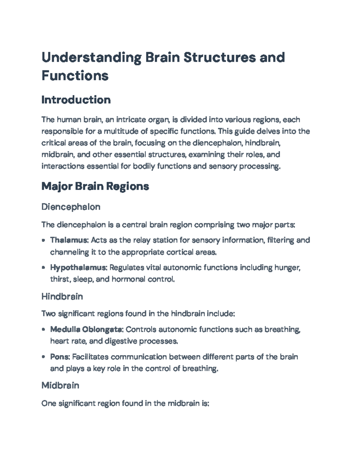 Understanding Brain Structures and Functions: A Comprehensive Overview ...