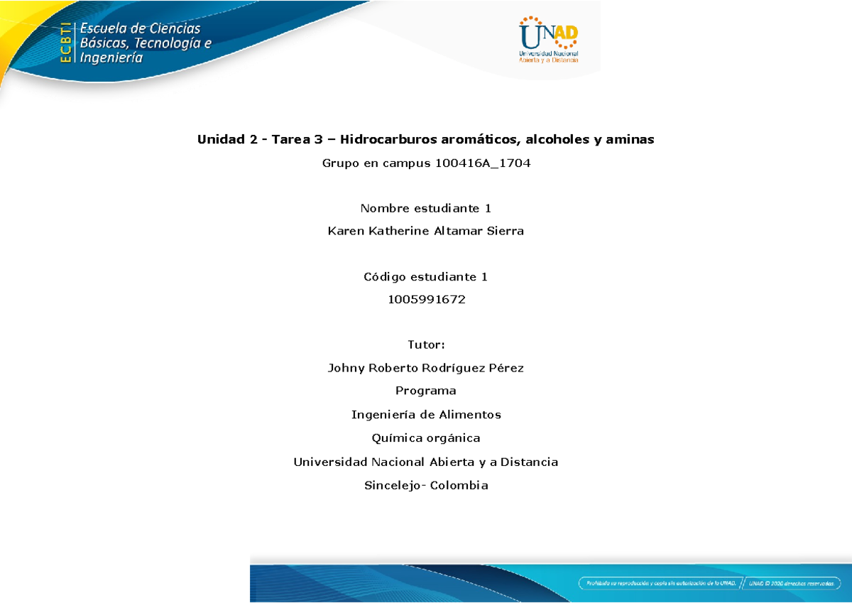 Tarea 3 Hidrocarburos aromáticos alcoholes y aminas karen katherine ...