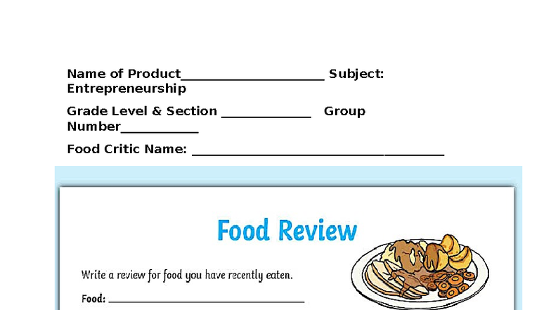 Rubrics FOOD Tastingt - rubric for entrep - TVL Cookery - Name of ...