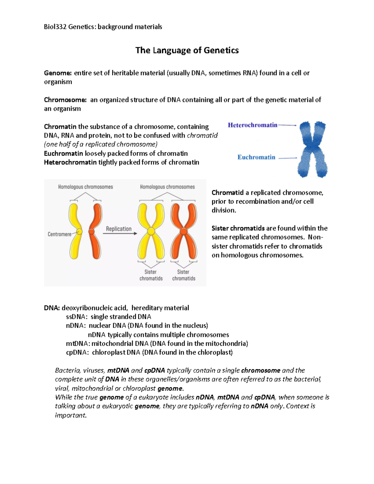 The Language of Genetics - Biol332 Genetics: background materials The ...