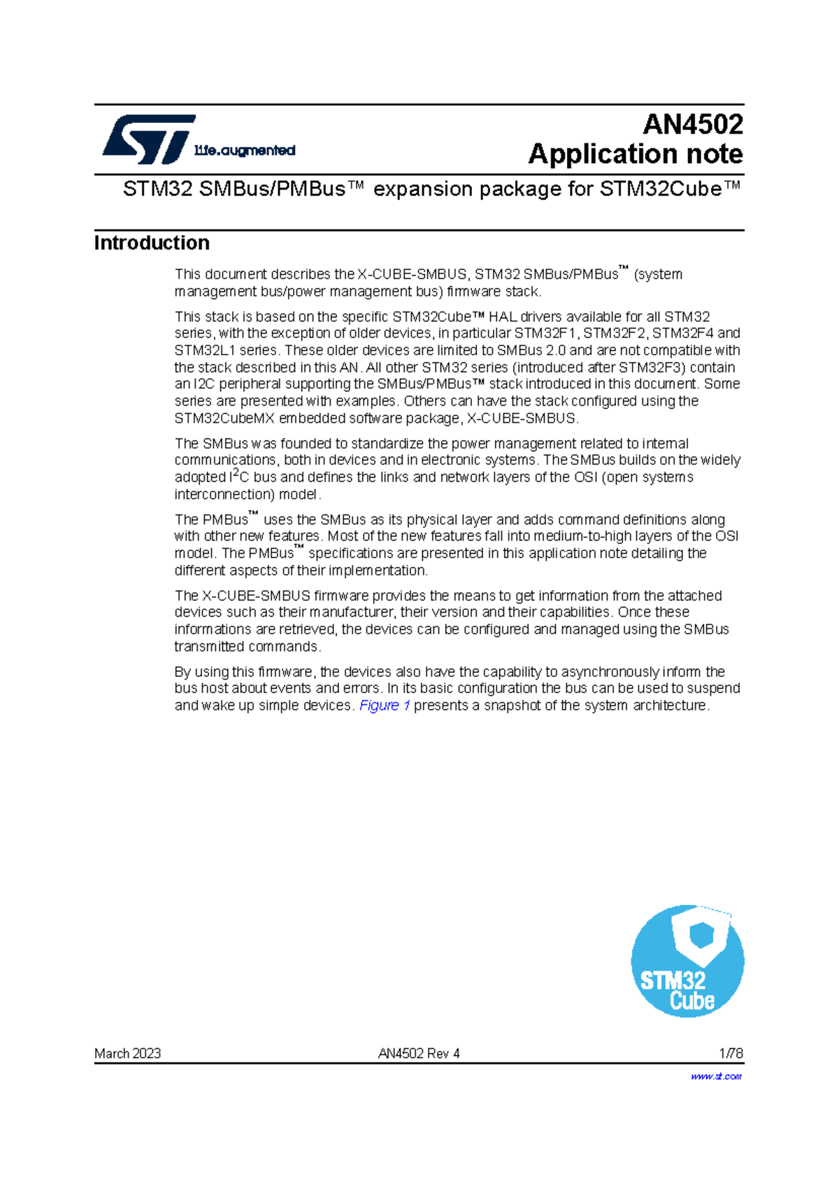 AN4502: STM32 SMBus/PMBus Expansion Package for STM32Cube Applications ...
