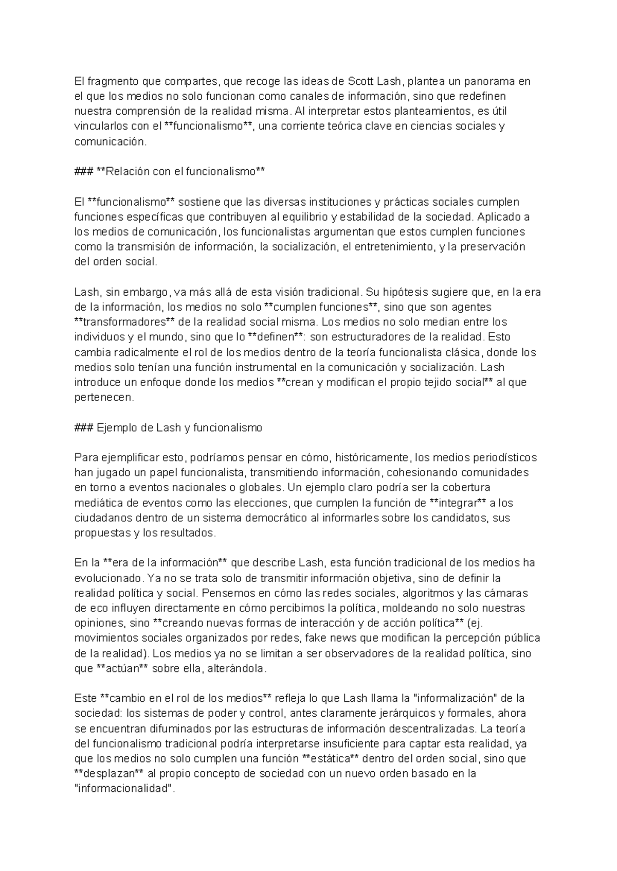 Scott Lash Ejemplo con funcionalismo - El fragmento que compartes, que ...