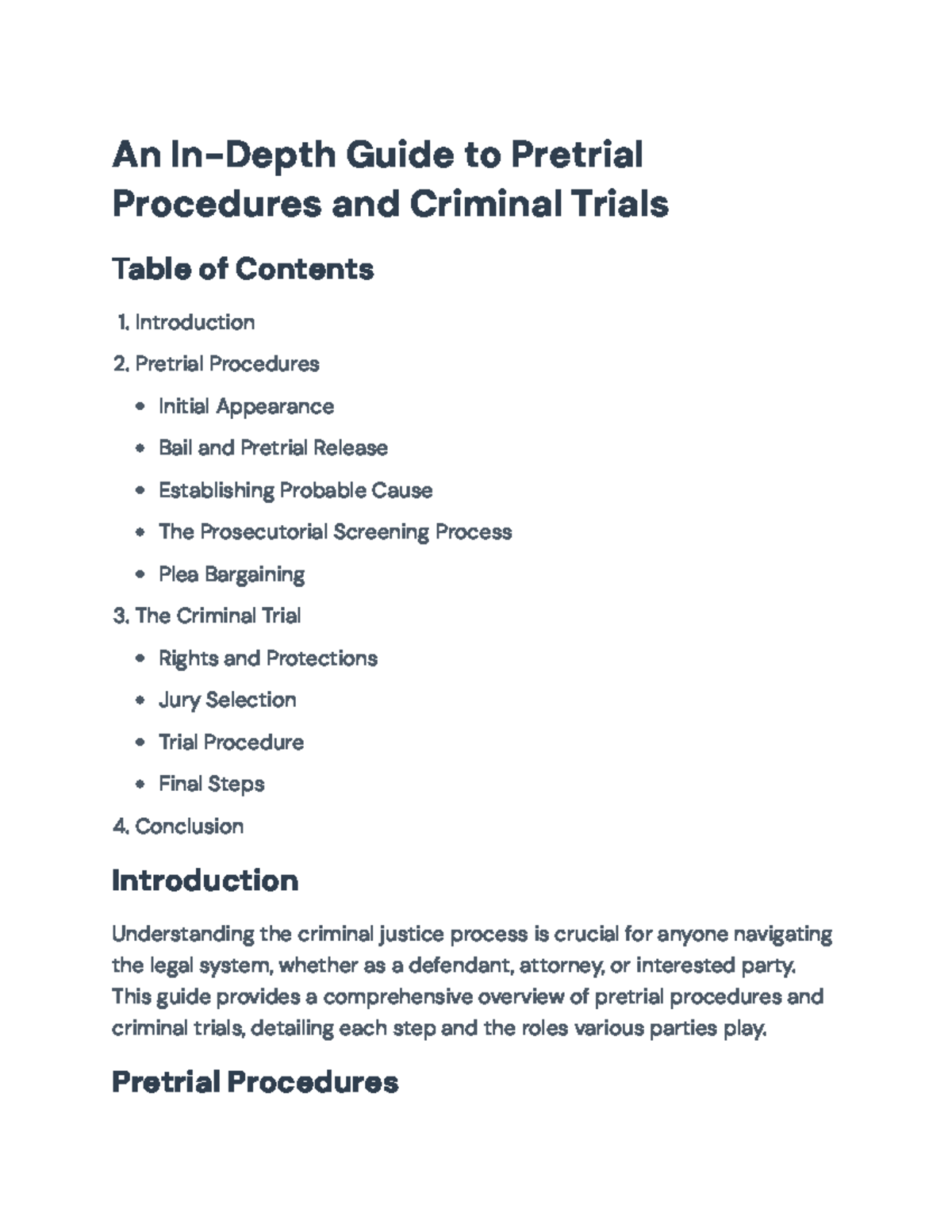 Comprehensive Overview of Pretrial Procedures and Criminal Trials - An ...