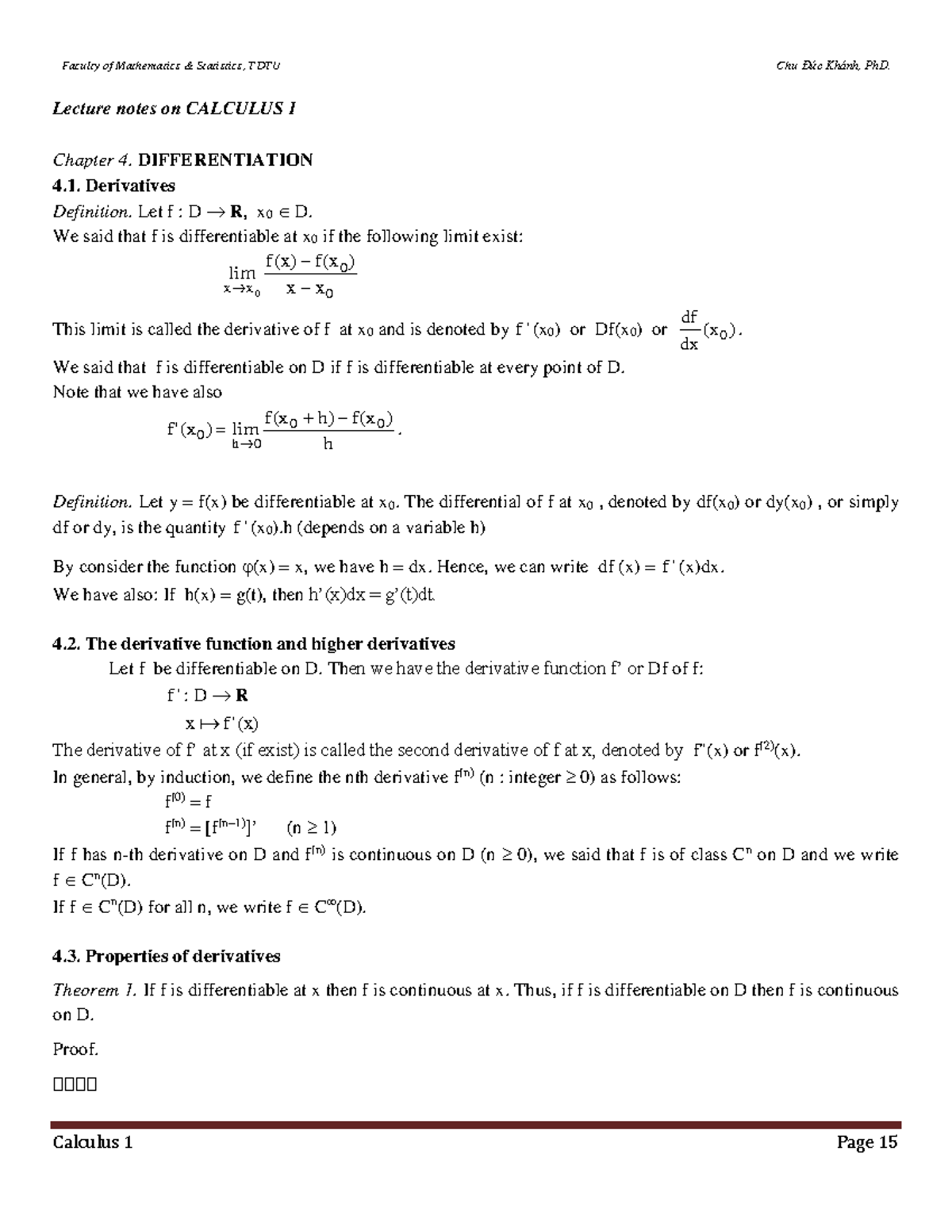 Lecture notes on Calculus 1 Chapter 4, 5, 6 2024 - Lecture notes on ...